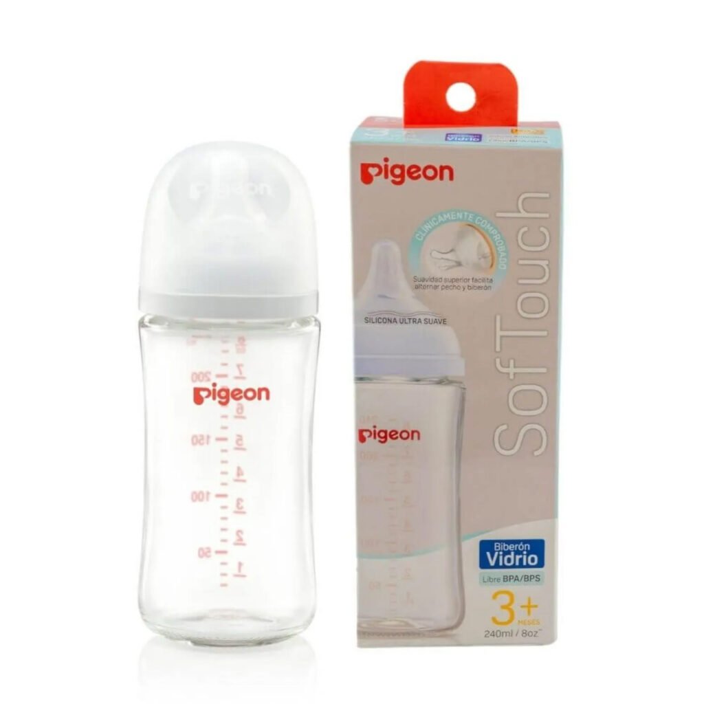 Biberón Vidrio 240 ml Softouch Peristaltic Plus Boca Ancha Pigeon ...